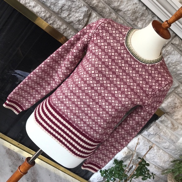 J. Crew | Sweaters | Vintage J Crew Berry Red Print Sweater | Poshmark